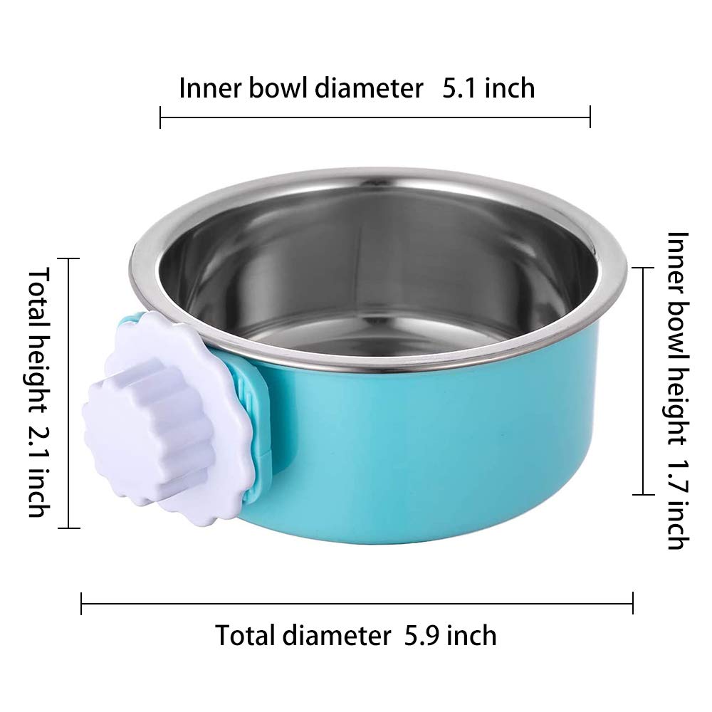 QIYADIN Stainless Steel Removable Pet Food Bowl, Anti-overturn Water Feeder Container, Suitable for Small Dog/Cat/Rabbit, 2 Set of Crate Bowls, Easy to Install and Clean