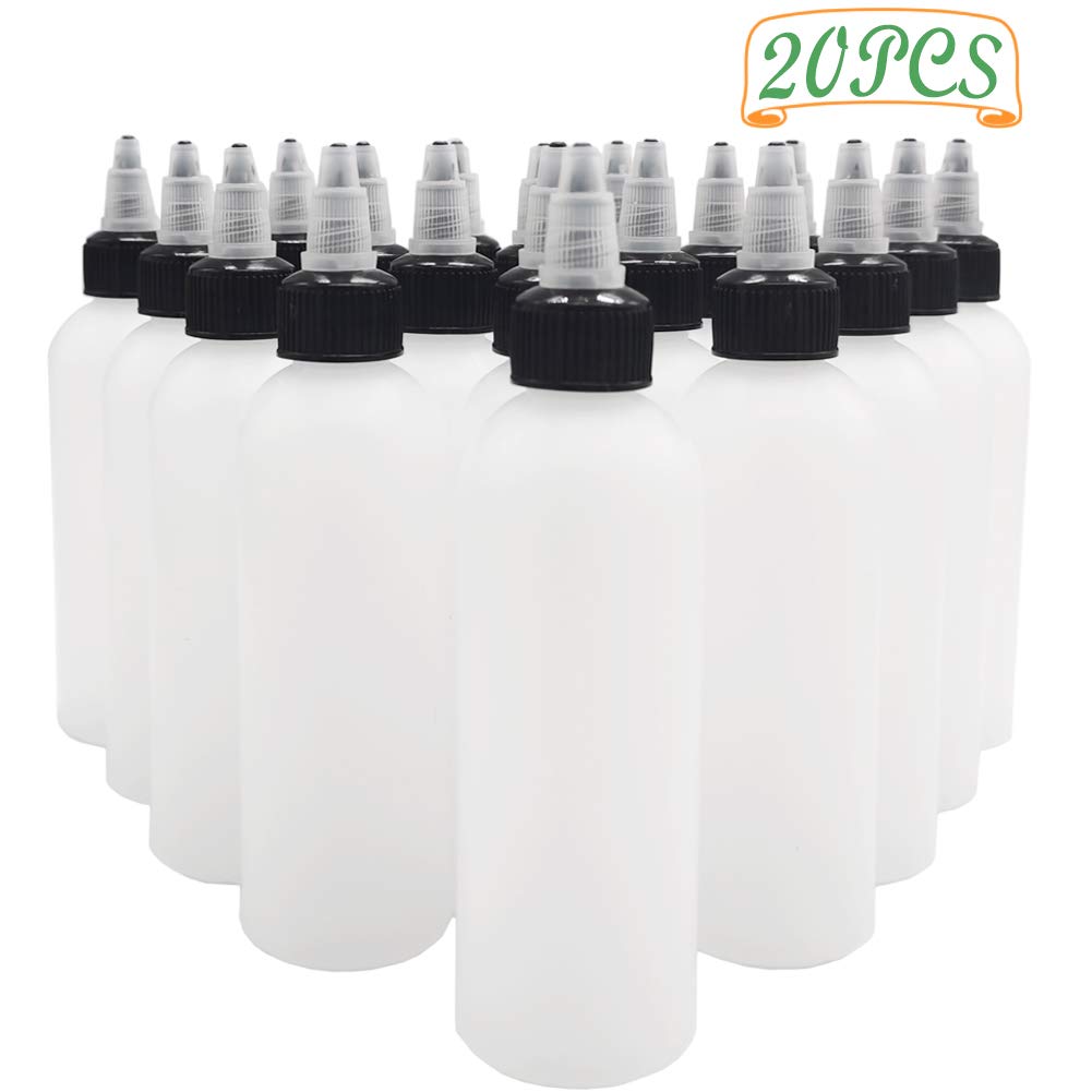 Muiyaneq 20 Pack 4oz/120ml Plastic Boston Squeeze Bottles,Empty Dispensing Bottles with Twist Top Cap,White Boston Round LDPE Bottles for Liquids, Inks, Oils,Crafts,Kitchen,Household