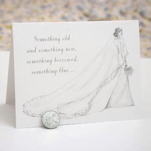 Old Sixpence Coin and Wedding Card for Bride, Something Old, Something New, Something Borrowed, Something Blue, and a Sixpence for Her Shoe. (1953)