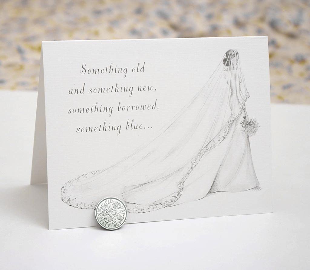 Old Sixpence Coin and Wedding Card for Bride, Something Old, Something New, Something Borrowed, Something Blue, and a Sixpence for Her Shoe. (1953)