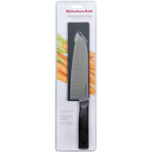 KitchenAid Classic Santoku Knife with Custom-Fit Blade Cover, 7-inch, Sharp Kitchen Knife, High-Carbon Japanese Stainless Steel, Black