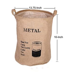 Natural Jute Recycling Bin Bag, Waste Bin Bags Basket for Home Kitchen Office - Round Reusable Recycle Garbage Trash Sorting Bins Organizer Baskets Recycling Container for Plastics