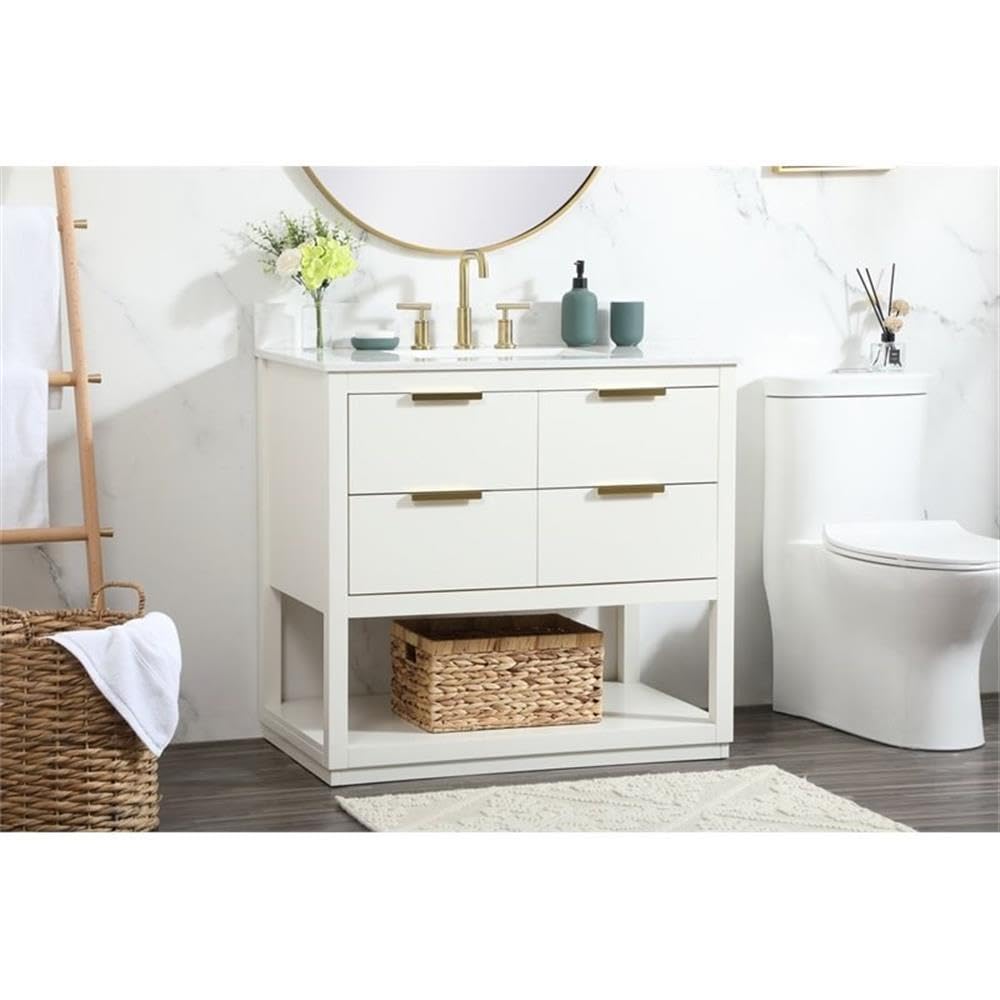 Elegant Decor Larkin 36" MDF Single Bathroom Vanity with Backsplash in White