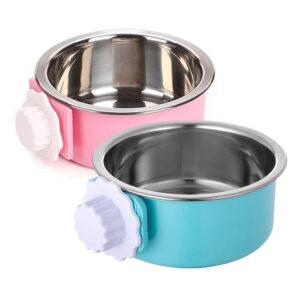 qiyadin stainless steel removable pet food bowl, anti-overturn water feeder container, suitable for small dog/cat/rabbit, 2 set of crate bowls, easy to install and clean