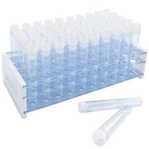 50pcs clear plastic test tubes with rack,16 x 100mm tube with caps and 50 holes tubes rack,test tube set for scientific experiments,candy,beads,liquid storage,party decor