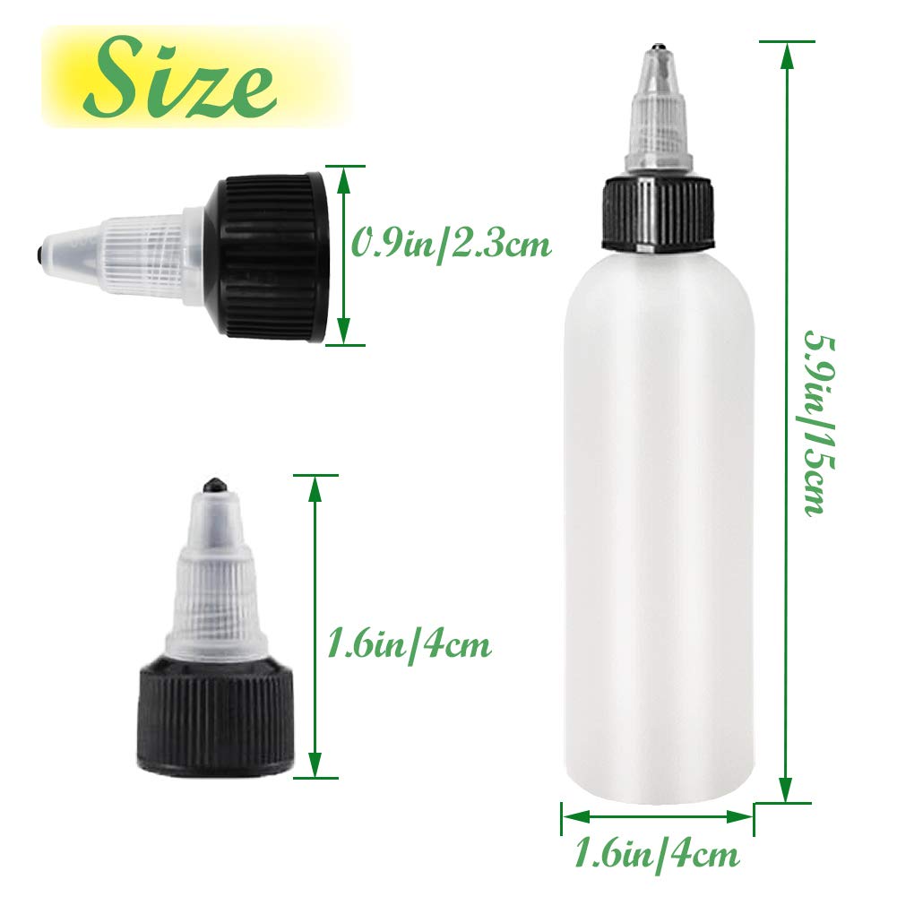 Muiyaneq 20 Pack 4oz/120ml Plastic Boston Squeeze Bottles,Empty Dispensing Bottles with Twist Top Cap,White Boston Round LDPE Bottles for Liquids, Inks, Oils,Crafts,Kitchen,Household