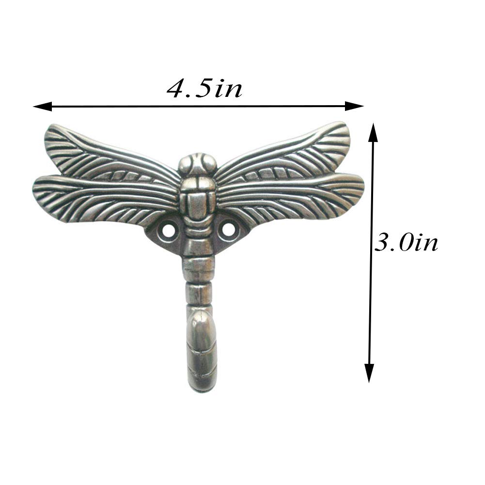 Geenite 2pcs Dragonfly Coat Hooks Decorative Creativity Wall Mounted Hanger Hook for Home Handbag Key Towel Bathrobe (Ancient Silver)