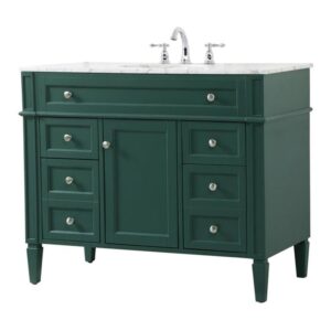 elegant decor park avenue 42" metal mdf marble single bathroom vanity in green