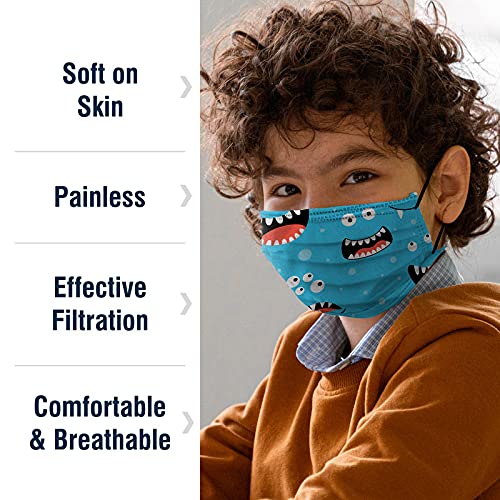 WECARE Disposable Face Masks For Kids, 50 Fun Silly Faces Printed Masks, 3 Ply