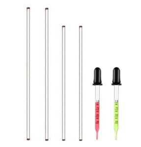 4pcs glass stir sticks lab glass stirring rod 8"x2 10"x2 with both ends round and 2pcs glass graduated droppers 4"x2 for science lab, kitchen science education (6)