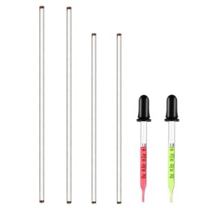 4PCS Glass Stir Sticks Lab Glass Stirring Rod 8"X2 10"X2 with Both Ends Round and 2PCS Glass Graduated Droppers 4"X2 for Science Lab, Kitchen Science Education (6)