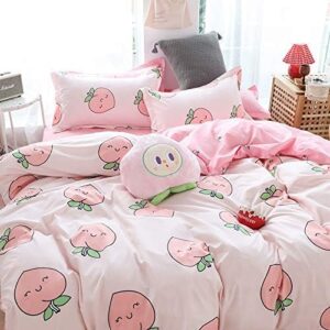 Cartoon Duvet Cover Set Twin Pink Peach Bedding Set Kid Kawaii Bedding Set Girl Lovely Peach Comforter Cover Cute Fruits Quilt Cover Tropical Plant Bedding Reversible Soft Bedspread Cover Room Decor