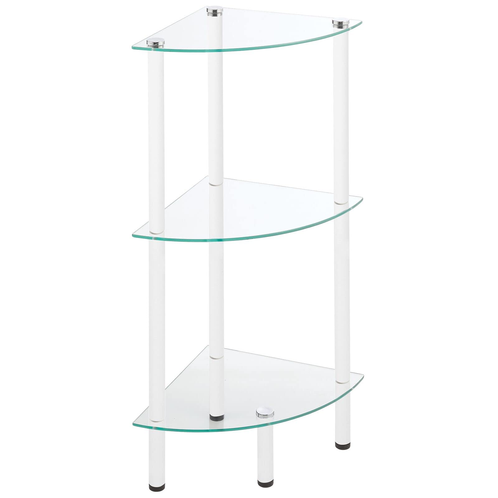 mDesign Modern Glass Corner 3-Tier Storage Organizer Tower Cabinet with Open Shelves - Household Furniture for Bathroom, Office, Bedroom, Living Room - Holds Books, Plants, Candles - White/Clear