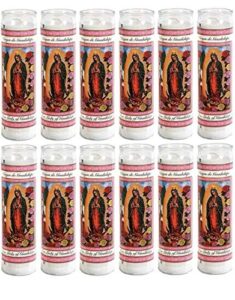 our lady of guadalupe religious candle, devotional, vigil, novena, prayer, saints, candles, white, 12pk (1 case)