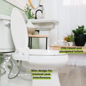 Omigo Element Bidet Attachment Non-Electric Thin Modern Design, Dedicated Rear and Front Self-Cleaning Nozzles with Pressure Control Dial (Dual Temp, White)