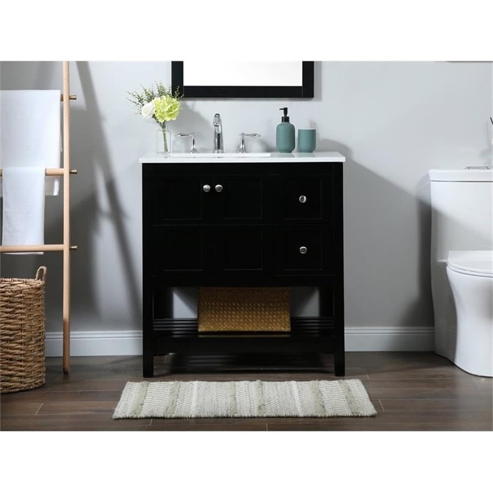 Elegant Decor Theo 32" Zinc Alloy MDF Single Bathroom Vanity in Black