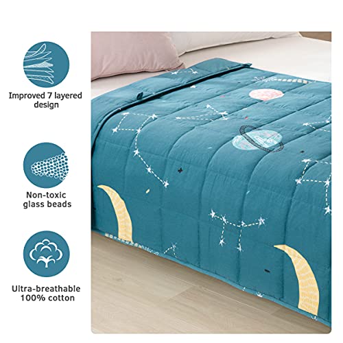 Mr. Sandman Weighted Blanket 3 Pounds Washable, Best for 20-40lb Breathable Cotton Heavy Blanket with Nontoxic Glass Beads - 36" x 48" Star Moon Blue