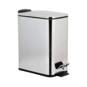 simplify rectangular 5 liter garbage soft close lid in stainless steel slim step pedal trash bin, silver (10059-ss)