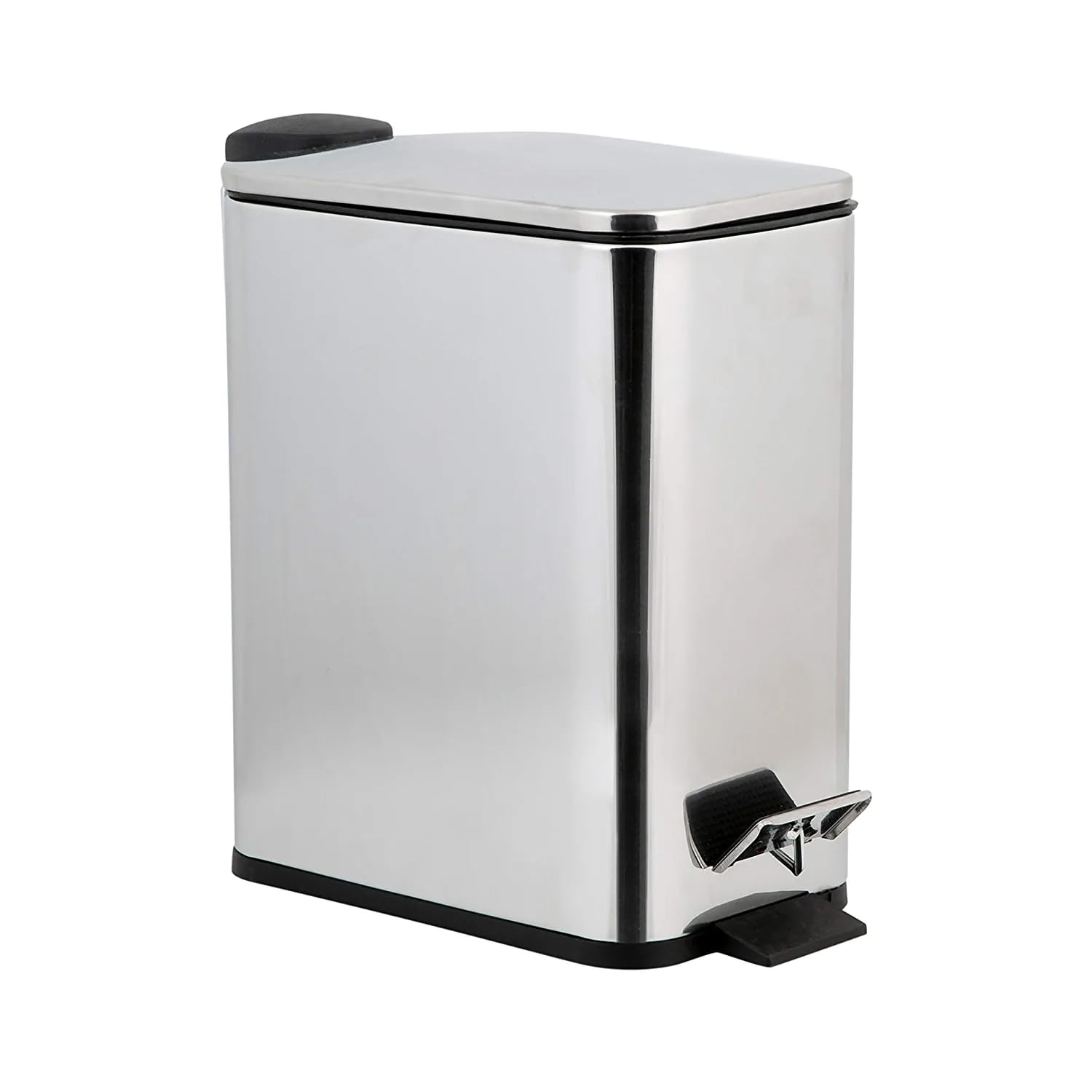 Simplify Rectangular 5 Liter Garbage Soft Close Lid in Stainless Steel Slim Step Pedal Trash Bin, Silver (10059-SS)