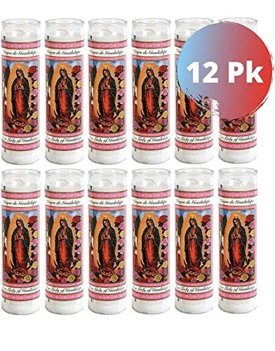 Our Lady of Guadalupe Religious Candle, Devotional, Vigil, Novena, Prayer, Saints, Candles, White, 12pk (1 Case)