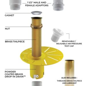 DROP-IN DRAIN Installation Kit for Freestanding Bathtub - with White PVC Pipe and brass pipes