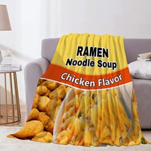 funny ramen noodle blanket - plush lightweight fuzzy food throw for ramen lovers - chicken flavor, 40"x50"