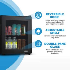 NewAir Beverage Fridge and Cooler with Reversible Glass Door, 60 Can Freestanding Mini Fridge in Black with Door Alarm, Perfect for Work from Home Station, Dorms, and More