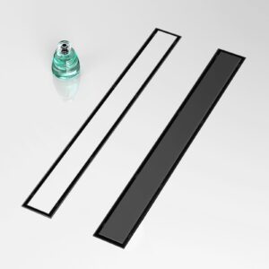 baronage 36-inch linear shower drain, 2-in-1 flat & tile insert cover,brushed sus 304 stainless steel matte black rectangle shower floor drain adjust