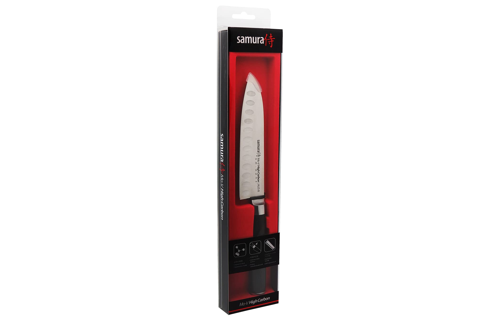 SAMURA MO-V Santoku Knife 5.4"/138 mm - High-Performance Japanese Stainless Steel, Razor-Sharp Edge, Ergonomic Handle