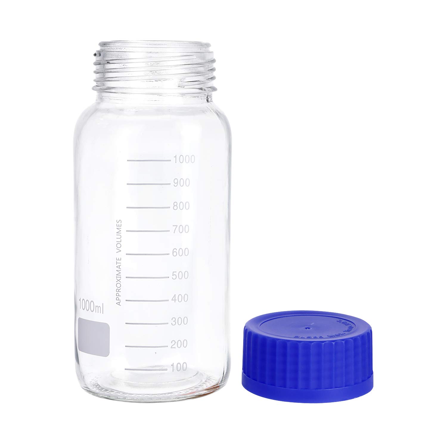 Moonetto 3 Pack 1000 mL Wide Mouth Graduated Round Reagent Media/Storage Lab Glass Bottle With GL80 Blue Polypropylene Screw Cap