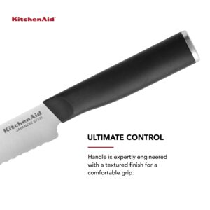 KitchenAid Classic Serrated Utility Knife with Custom Fit Blade Cover, 8 inch, Sharp Kitchen Knife, High Carbon Japanese Stainless Steel Blade, Black