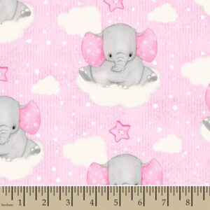 flannel comfy cutest baby elephant cloud pink fabric ae nathan sold by the yard