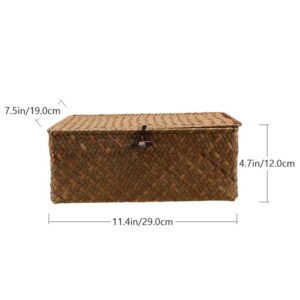 Cabilock 1pc Straw Storage Box Wicker Storage Basket Stacking organizing Basket Seagrass Storage Basket Woven Storage Bins Basket Organizer Cutlery Basket Desktop Natural Seagrass