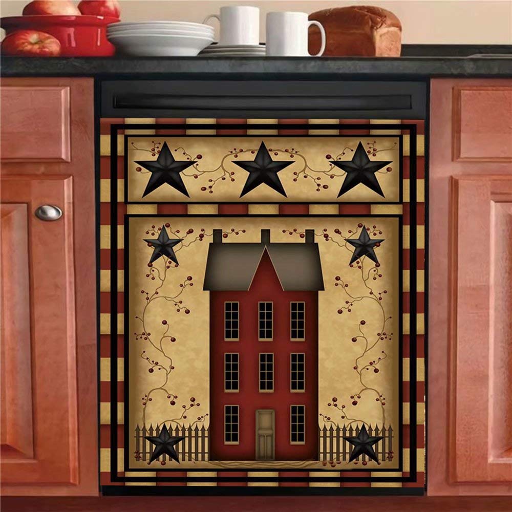 Homega Primitive Barn Star Dishwasher Magnet Cover, Prim Country House Fridge Magnetic Panels,Kitchen Decor Refrigerator Family Decals 23inchWx17inchH Primbarnh 2 1 Magnet 23 W x 17 H inch