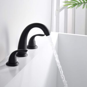 sumerain Matte Black Roman Tub Faucet with Valve, 3 Hole Deck Mount Bathtub Faucet High Flow