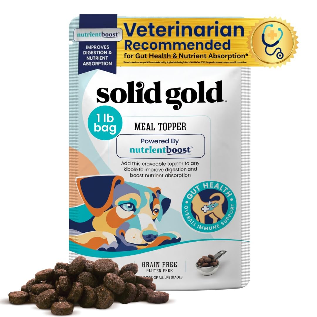 Solid Gold NutrientBoost Meal Topper for Dogs - Plasma Infused Dog Food Topper & Treats - Gut Health & Immune System Support - Grain Free Additive with Vitamins, Minerals, Protein & Amino Acids - 1 Lb