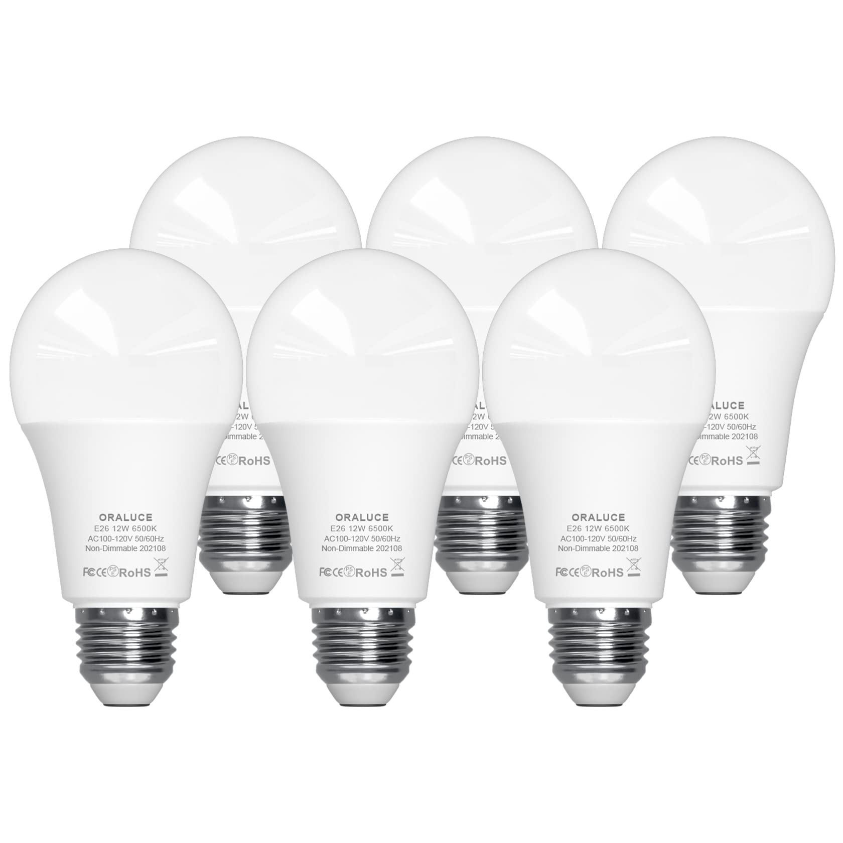 ORALUCE LED Light Bulb, A19 12W Lightbulbs, 100 Watt Equivalent, 120V 1200LM, 6500K Cool White, E26 Medium Base, Non Dimmable, Energy Efficient, UL Listed, 6 Pack