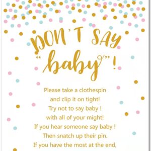 Don't Say Baby Shower Clothespin Game for Girl Includes 8x11 Standing Sign, 60 Mini Pink Clothes Pin, 60 Mini Pacifiers