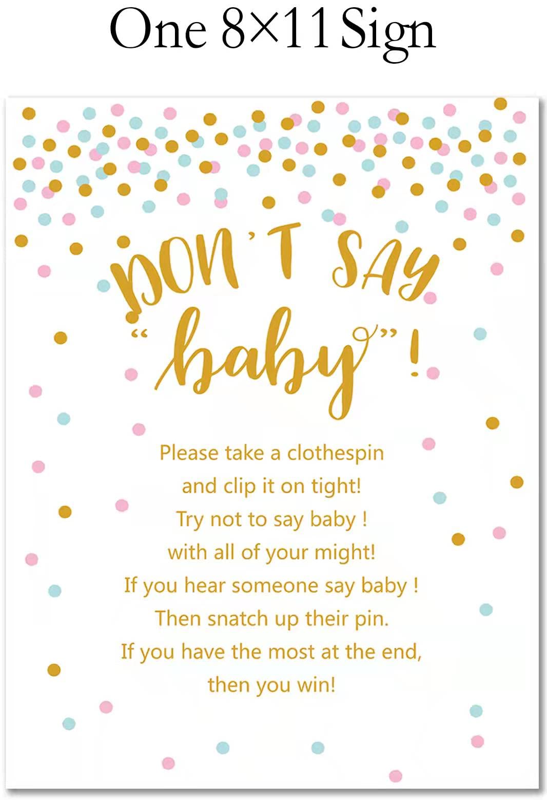 Don't Say Baby Shower Clothespin Game for Girl Includes 8x11 Standing Sign, 60 Mini Pink Clothes Pin, 60 Mini Pacifiers