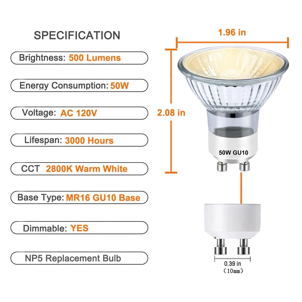 MXQFG (4 Pack) GU10 Halogen Light Bulb,Warm White, Dimmable, GU10/ 120V 50W Halogen Light Bulbs, MR16 Light Bulb with Glass Cover