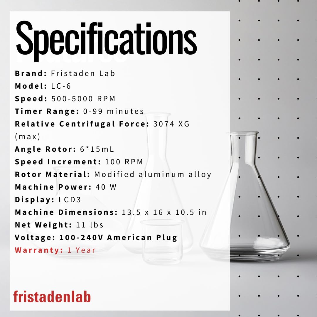 Fristaden Lab Centrifuge | for PRP and PRF | USA Company | 500-5000 RPM | 6 x 15 mL