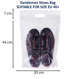 12 pieces of Zipper Heavy duty Clear Plastic Poly Bags Resealable Storage Shoes, Boot, Clothing, Linens, Books, Toys and others, a pleated expandable bottom. (Gentleman Shoes Bags)