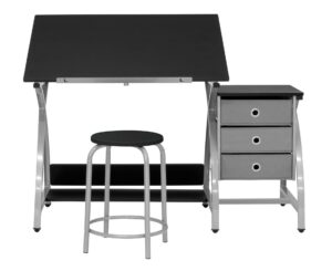 sd studio designs 2 14 piece comet center plus, craft table and matching stool set with storage and adjustable top, 50x23.75x29.5 inches, silver/black