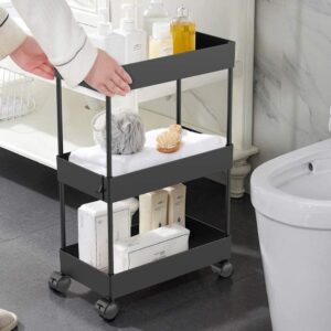 3 tier storage shelves,mobile shelving unit organize,bathroom organizers with casters wheels for bathroom kitchen laundry narrow places