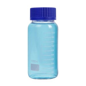 Moonetto 3 Pack 1000 mL Wide Mouth Graduated Round Reagent Media/Storage Lab Glass Bottle With GL80 Blue Polypropylene Screw Cap