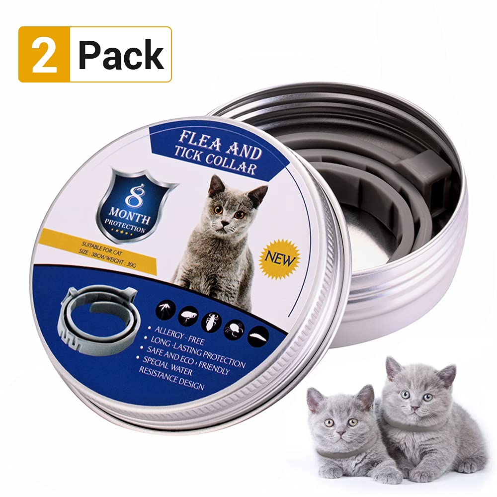 BUDOCI Pet Flea Collar Small Size Flea and Tick Prevention for Cats, 2 Pack Flea and Tick Collar for Cats, 38cm/15 inch, 8 Month Protection