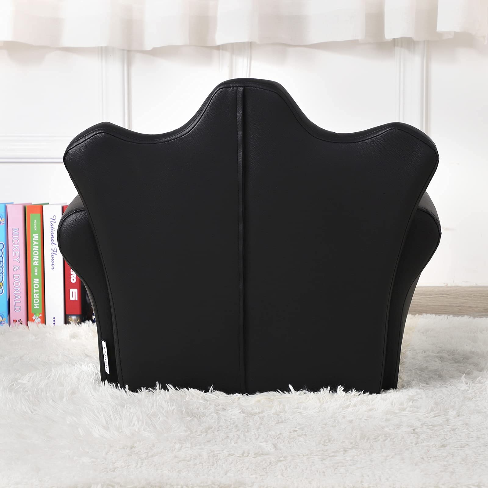 Kids Sofa Chair with Ottoman Set, PVC Leather Kids Armchair with Footstool, Small Toddler Couch with Wooden Frame for 1-4 Years Old Children,L22 *W15 *H18 (Black)