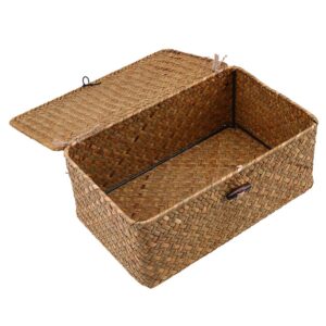 cabilock 1pc straw storage box wicker storage basket stacking organizing basket seagrass storage basket woven storage bins basket organizer cutlery basket desktop natural seagrass