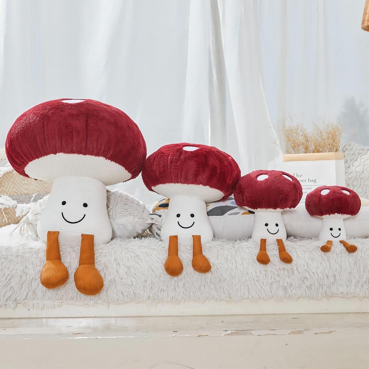 Bestsea Mushroom Plush Cute Mushroom Plushie Stuffed Animals Pillow Home Decor Kids Gift Red Mushroom Pillows Plush 7.8 Inches