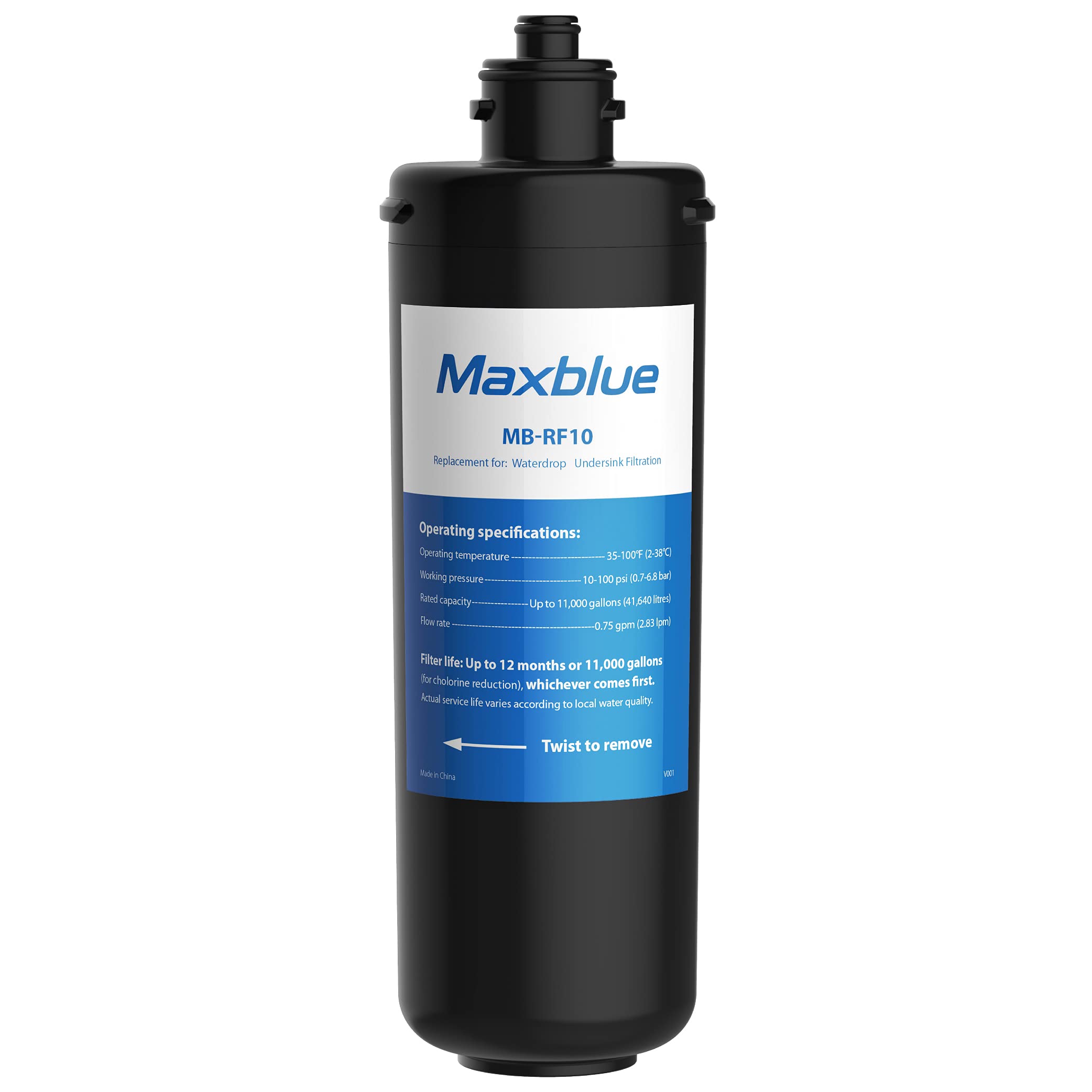 Maxblue RF10 Water Filter, 11K Gallons High Capacity, Replacement for Waterdrop 10UA/10UB Under Sink Water Filtration System